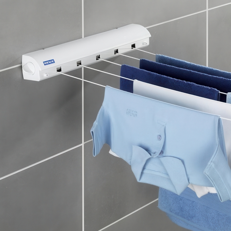 Drying lines, Wall mount, PULL-OUT, 21 m, White